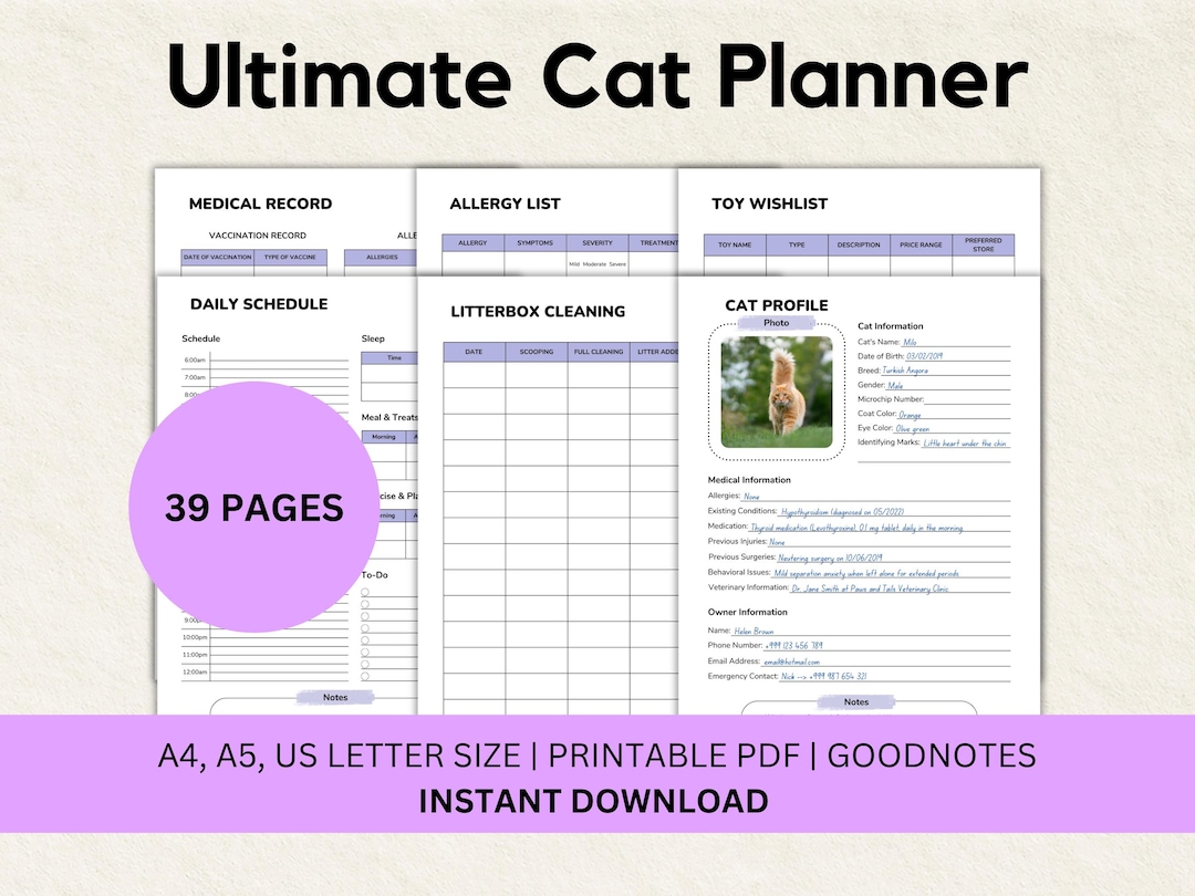 Cat Planner Bundle Cat Care Planner Printable Ultimate Cat Planner Cat ...