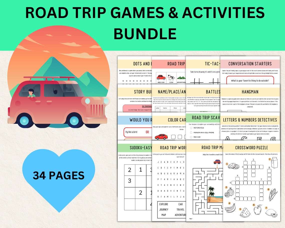 Road Trip Kids Games Printable Activities Bundle Family - Etsy