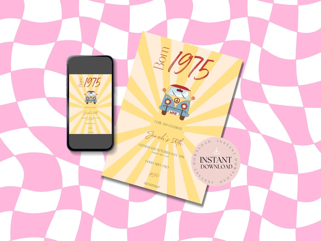 1975 Birthday Invitation | Retro 50th Birthday Template | Born in 1975 ...