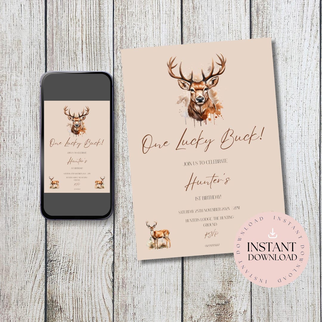 One Lucky Buck Invitation Template | Buck Deer Theme Party | the Big ...