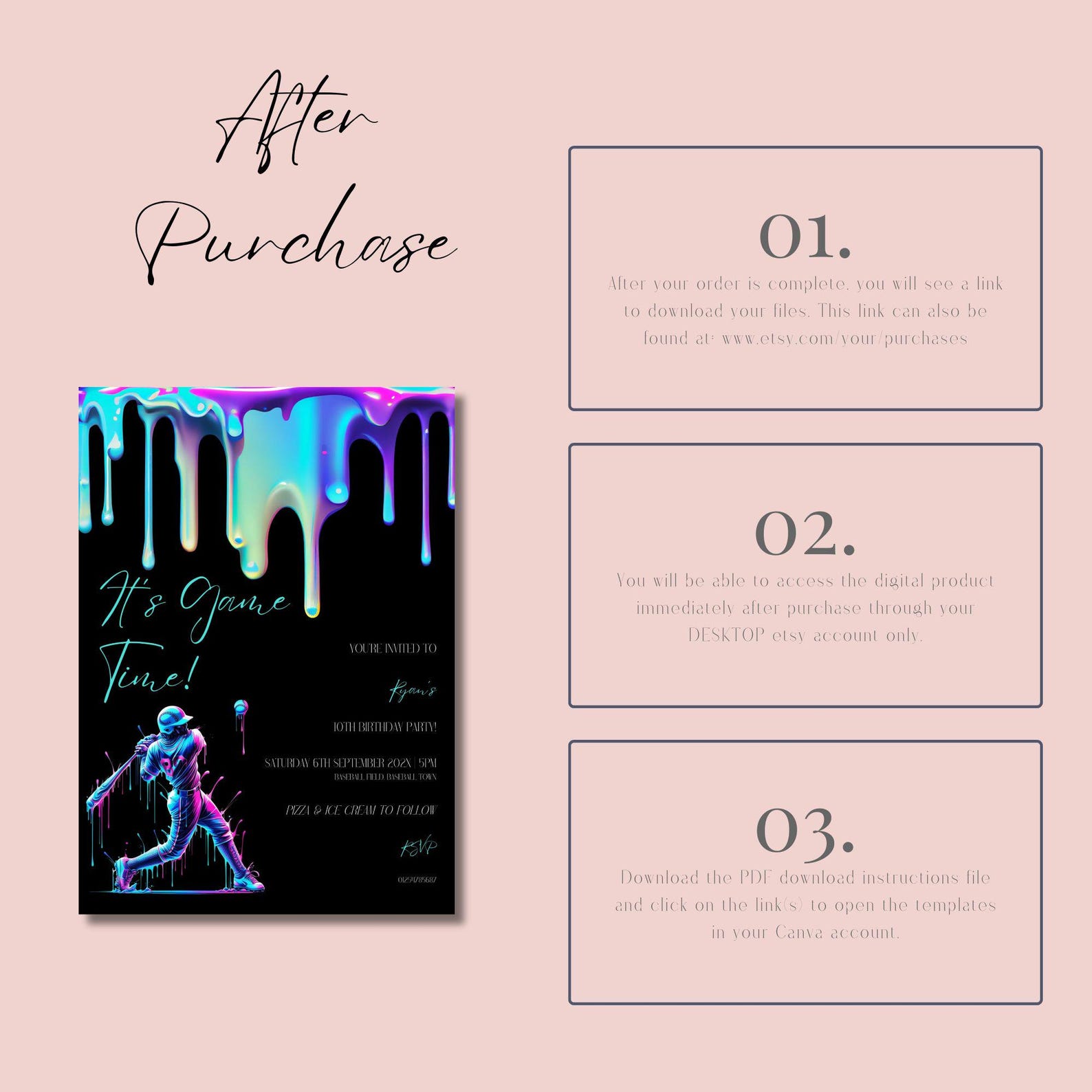 Baseball Drip Invite | Editable Birthday Invitation | Holographic Canva ...