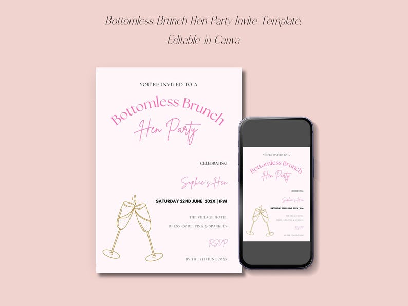 Bottomless Brunch Hen Party Invitation | Bachelorette Party Invite ...