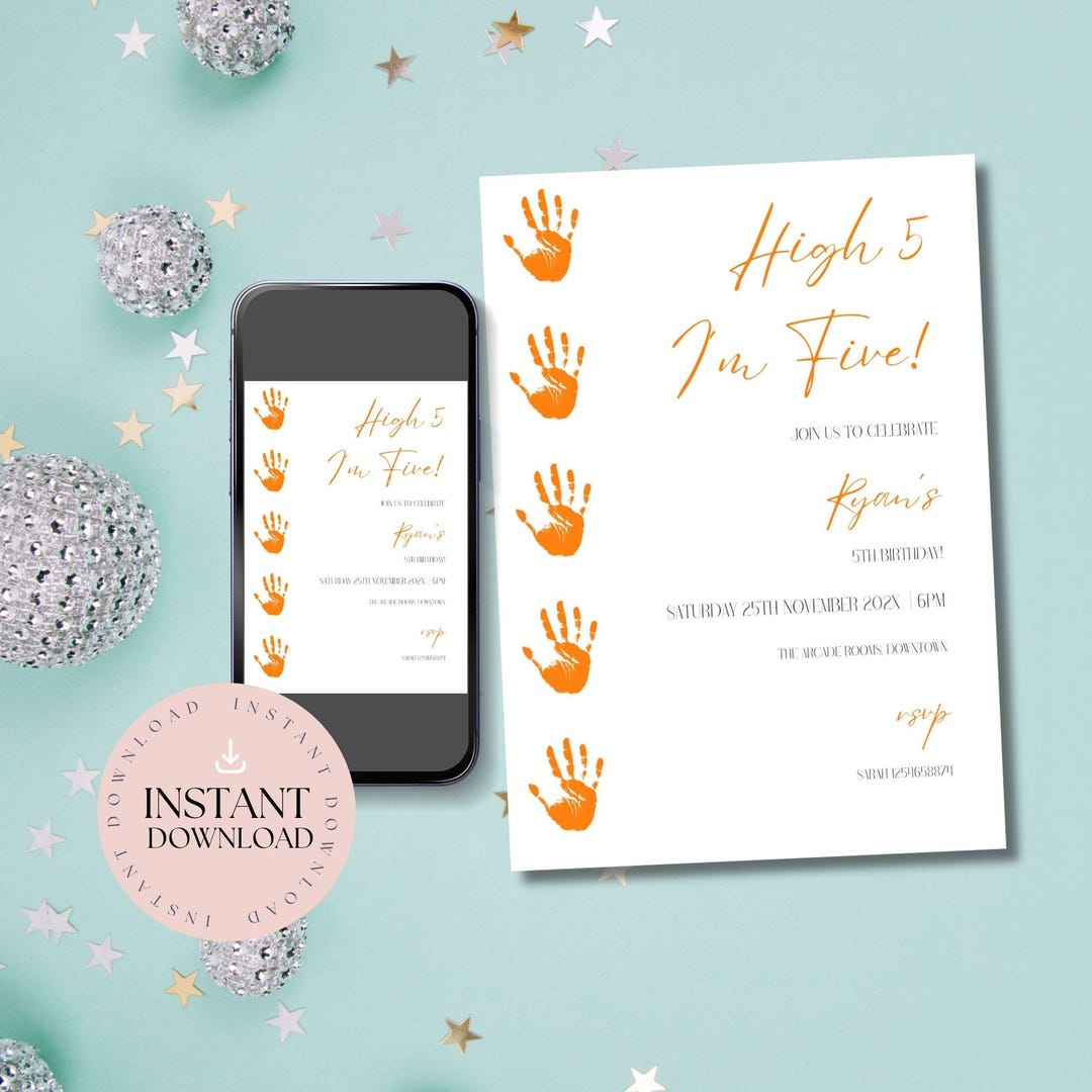 High Five Invitation | Hi 5 Birthday Party Invite | Hi Five Printable ...