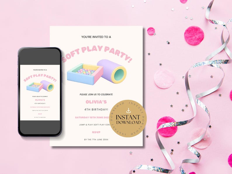 Soft Play Birthday Party Invitation | Editable Kids Party Invite ...