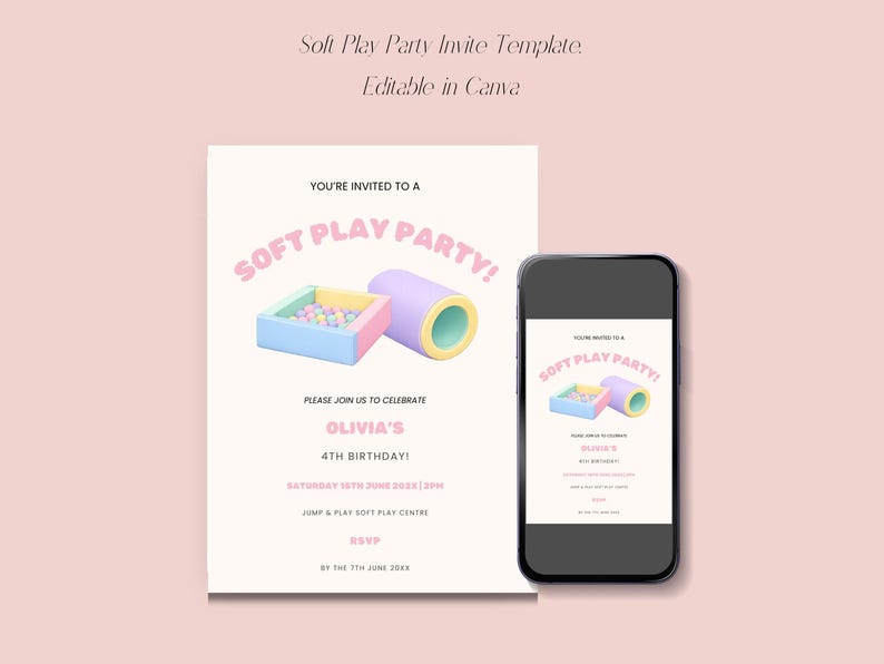 Soft Play Birthday Party Invitation | Editable Kids Party Invite ...