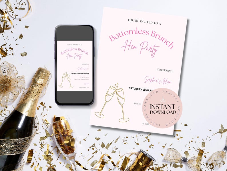 Bottomless Brunch Hen Party Invitation | Bachelorette Party Invite ...