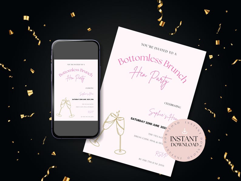 Bottomless Brunch Hen Party Invitation | Bachelorette Party Invite ...