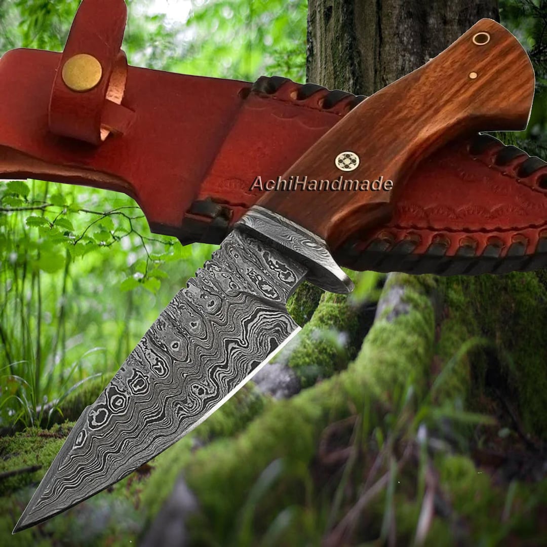 Damascus Hunting Knife With Rosewood Handel,hand-forged Damascus Steel ...