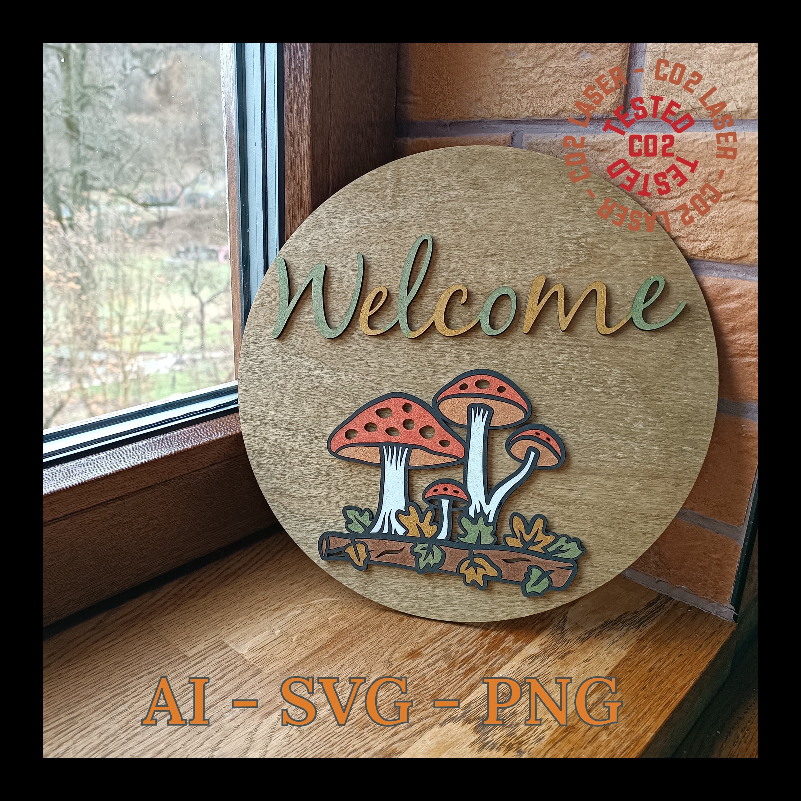 Mushroom Welcome Sign Laser Cut Files: Floral SVG, PNG, AI (digital ...