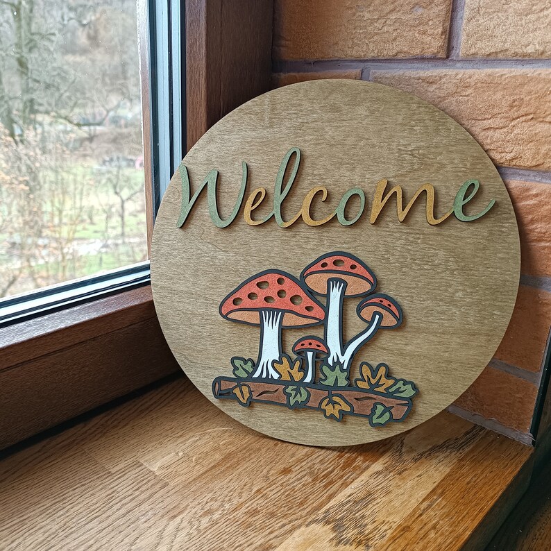 Mushroom Welcome Sign Laser Cut Files: Floral SVG, PNG, AI (digital ...