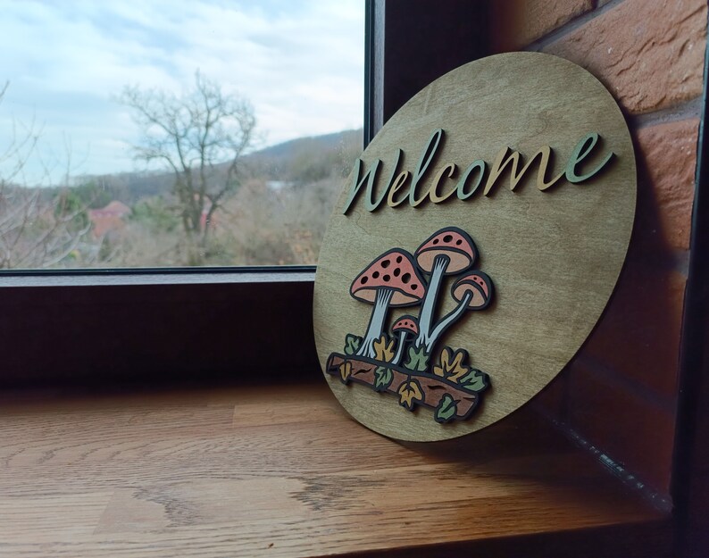 Mushroom Welcome Sign Laser Cut Files: Floral SVG, PNG, AI (digital ...