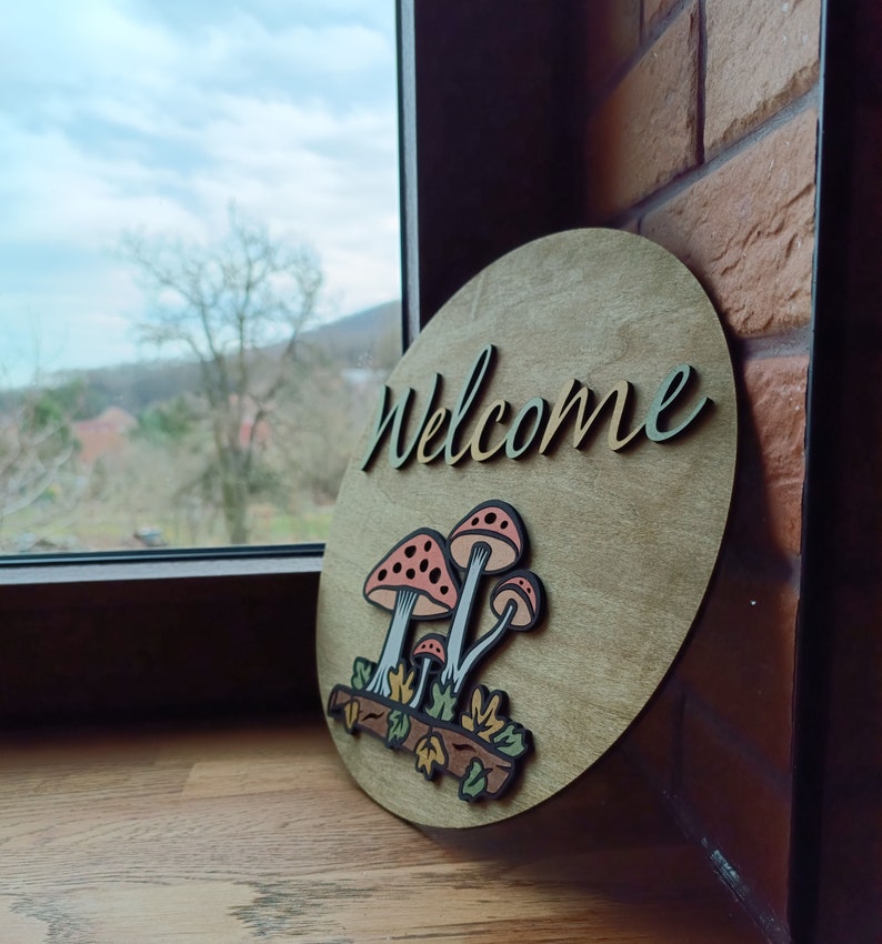 Mushroom Welcome Sign Laser Cut Files: Floral SVG, PNG, AI (digital ...
