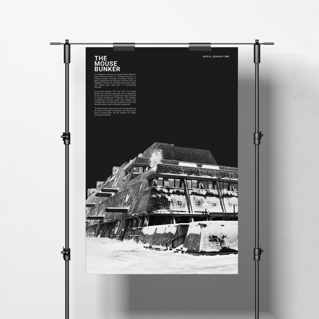 Mouse Bunker Poster, Brutalism Architecture Poster, Black and White Art ...