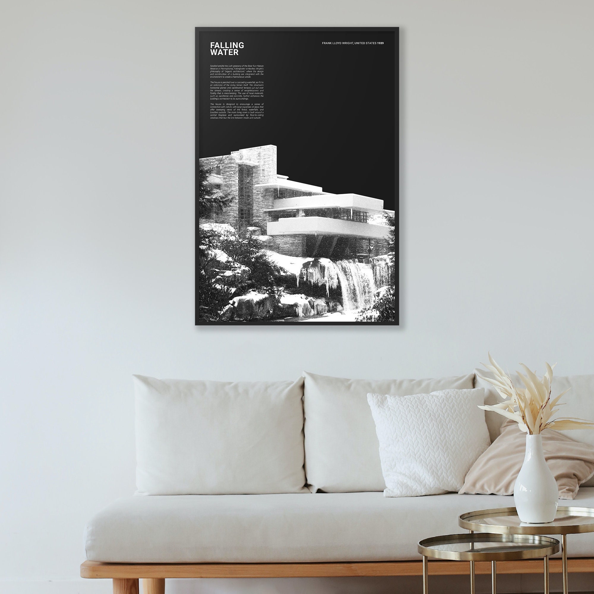 Fallingwater Poster, Frank Lloyd Wright, Architecture Graphic Poster ...