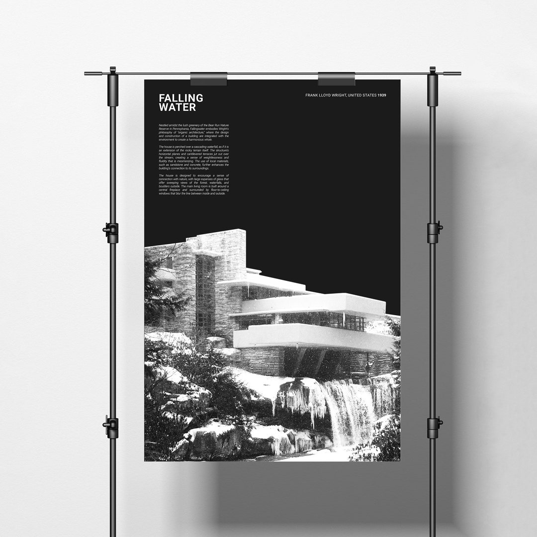 Fallingwater Poster, Frank Lloyd Wright, Architecture Graphic Poster ...
