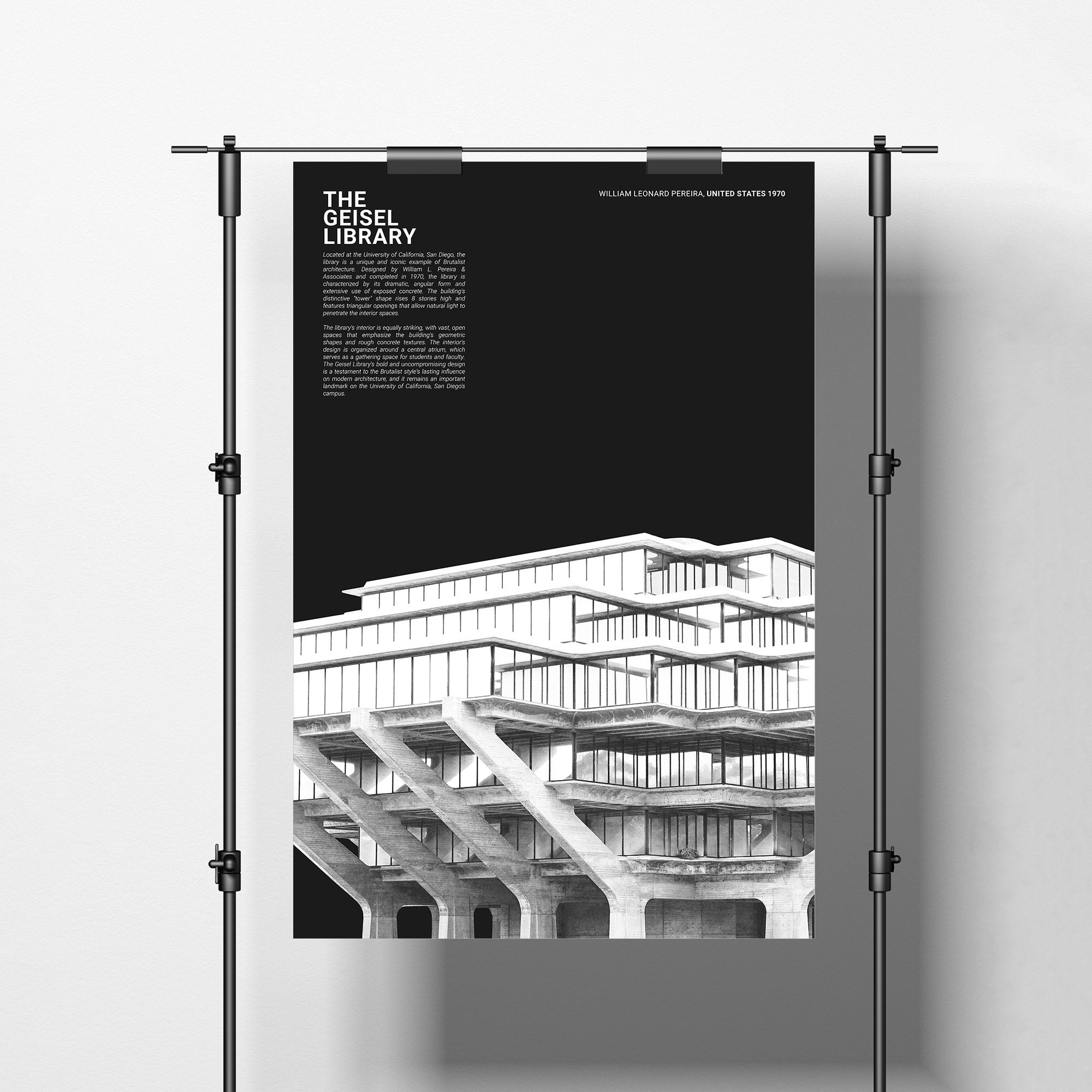 Geisel Library, Brutalism Architecture Poster, Black and White Wall Art ...