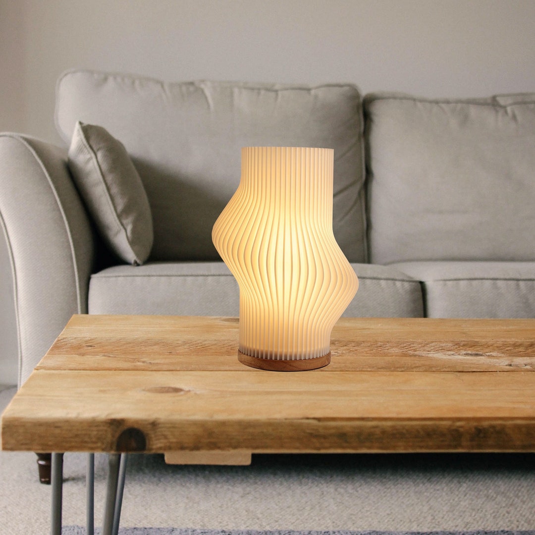 3d Printed Lamp With Wood Base, Unique Gift for Her, House Warming Gift, Bedside Table Lamp ...