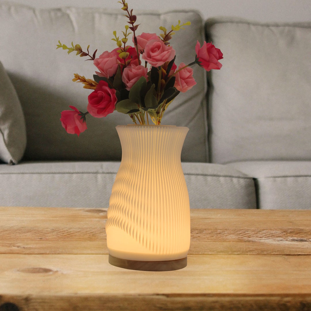 3D Printed Lamp Flower Vase, 3 Colors Adjustable Lighting, Vase Lamp ...