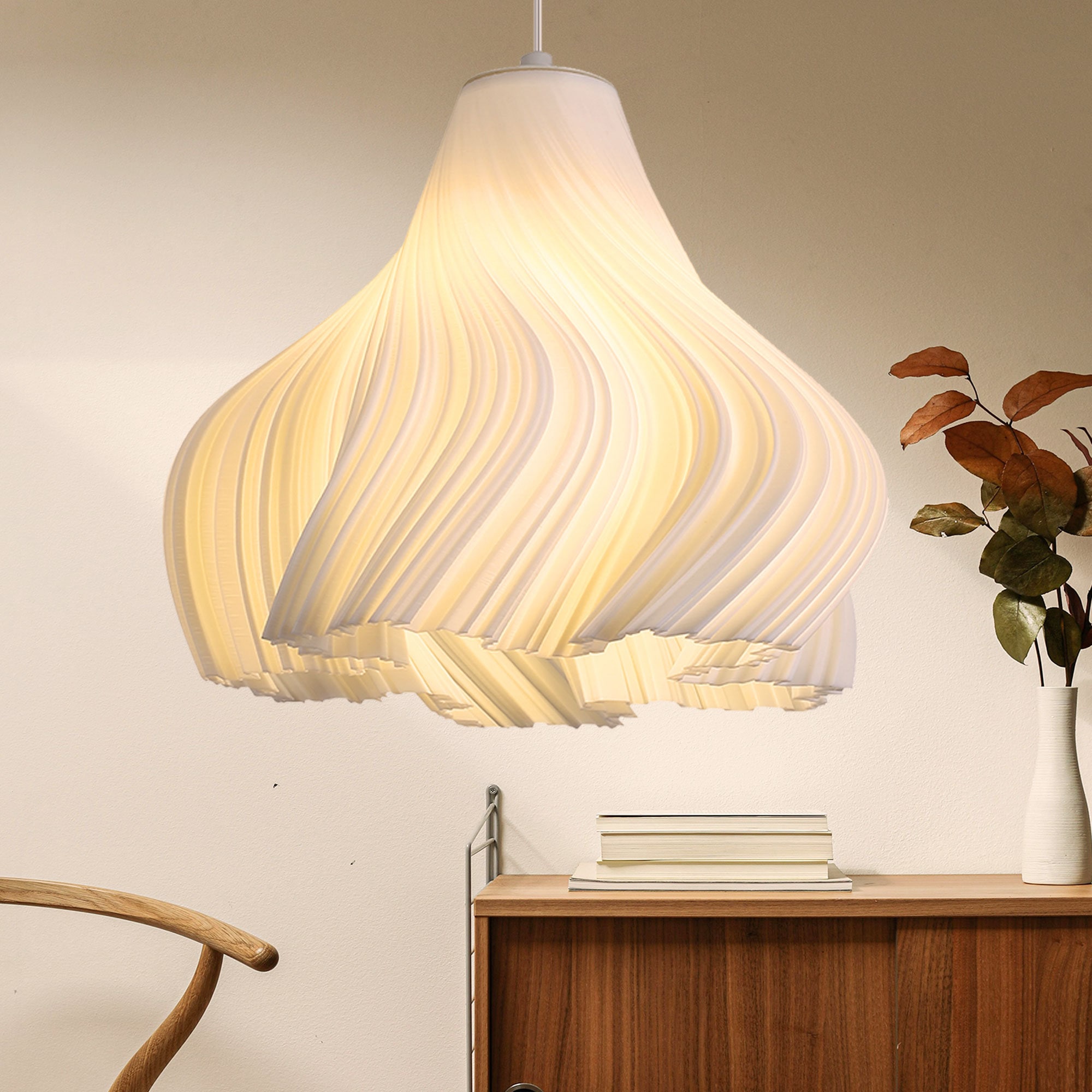 3D Printed Hanging Lamp, Pleated Lamp Shade, Dining Room Lighting ...