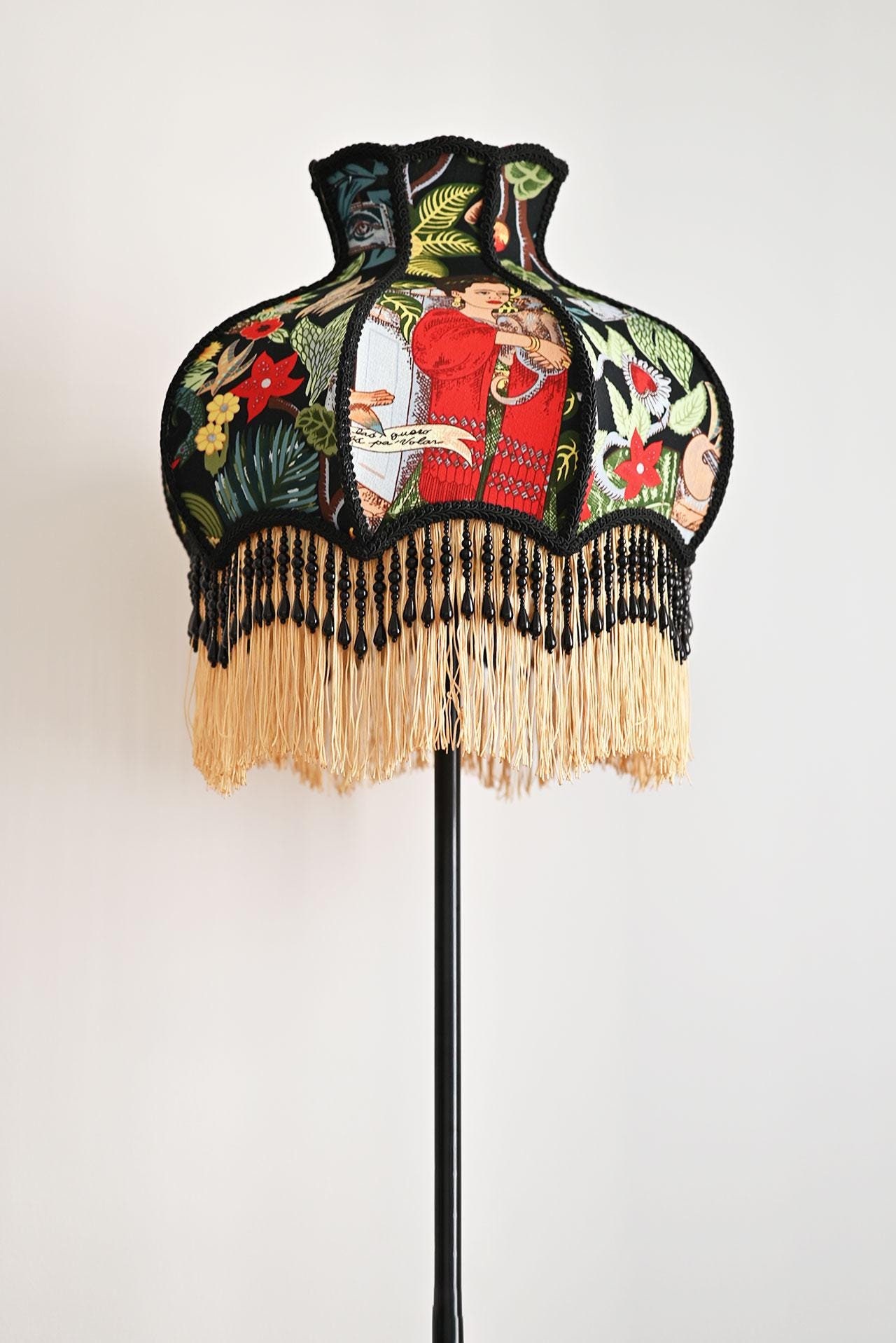 Mid Century Fringe Lamp Shades, Vintage Fabric Lamp Shade With Tassels ...