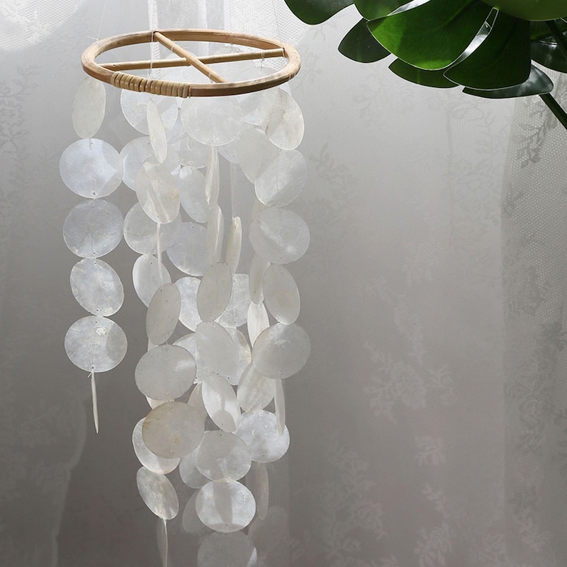 White Capiz Shell Wind Chime Home Decor, Nature Art, Sun Catcher ...