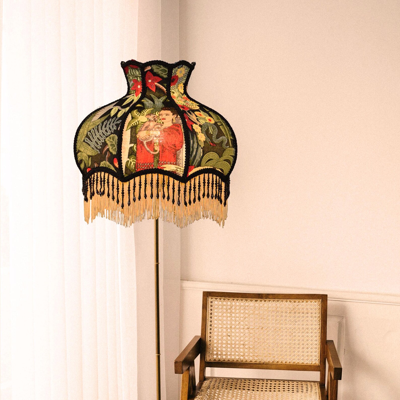 Mid Century Fringe Lamp Shades, Vintage Fabric Lamp Shade With Tassels ...
