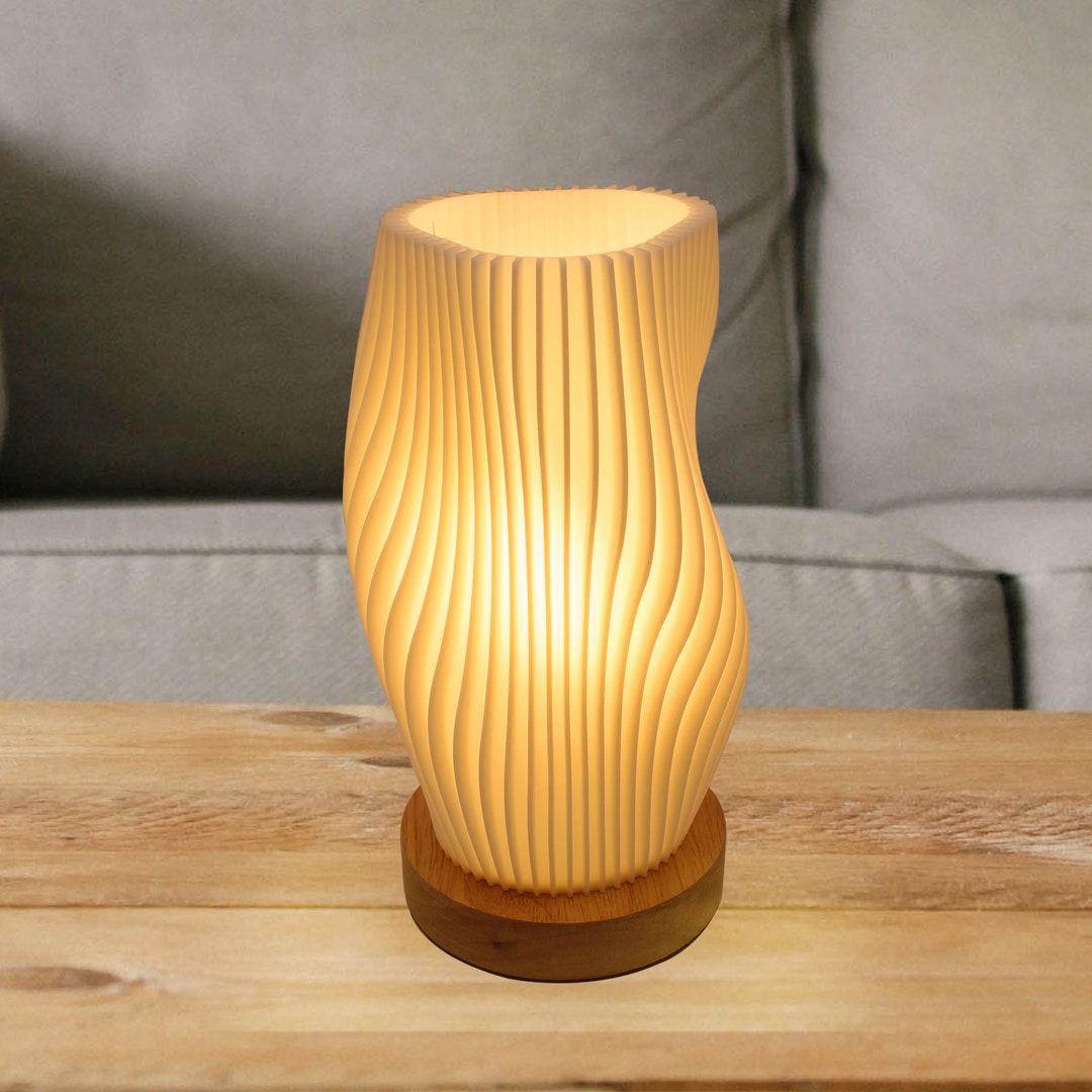 Mini 3D Printed Table Lamp for Desk, PLA Lampshade, Wood Base, 2 Colors ...