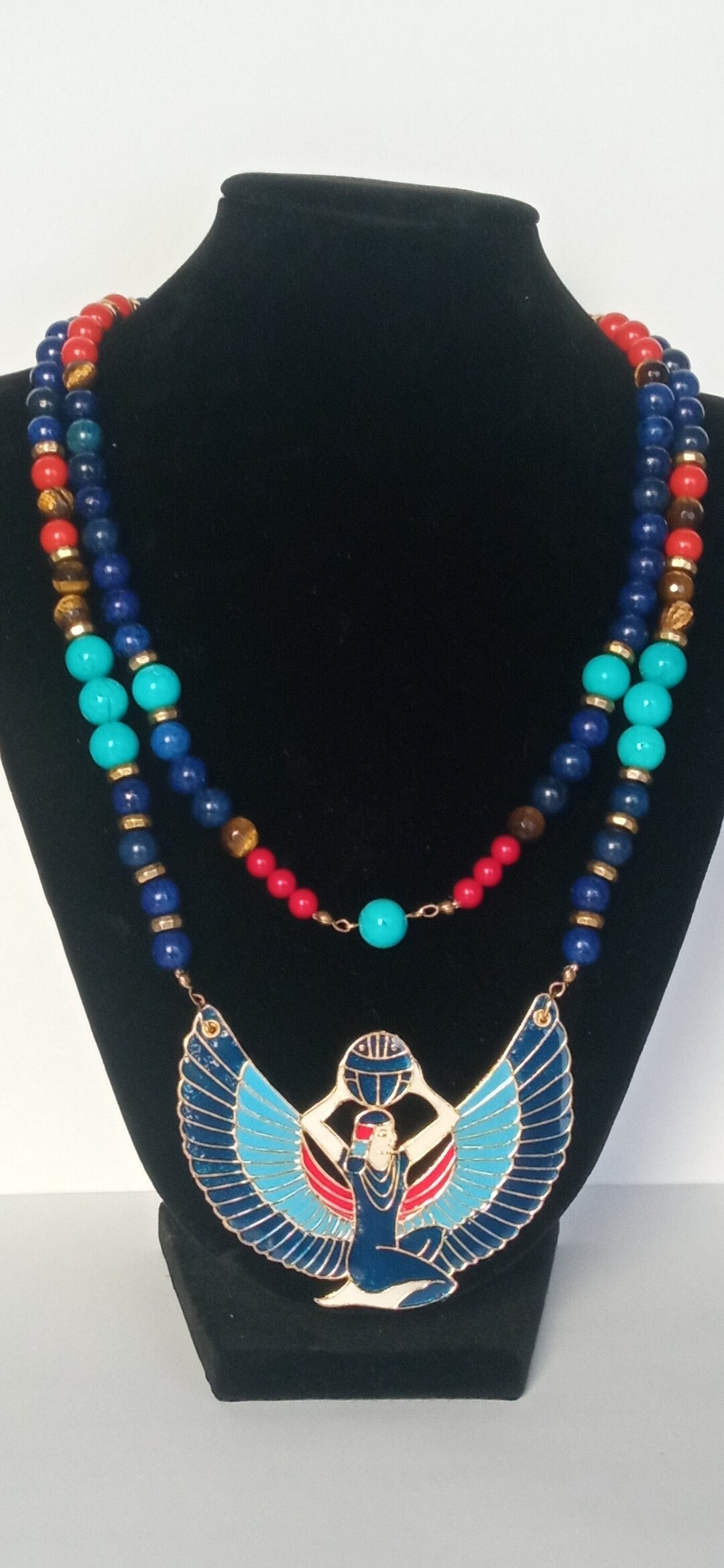 Egyptian Winged Isis Necklace Lapis Lazuli Turquoise Coral Tiger Eye ...
