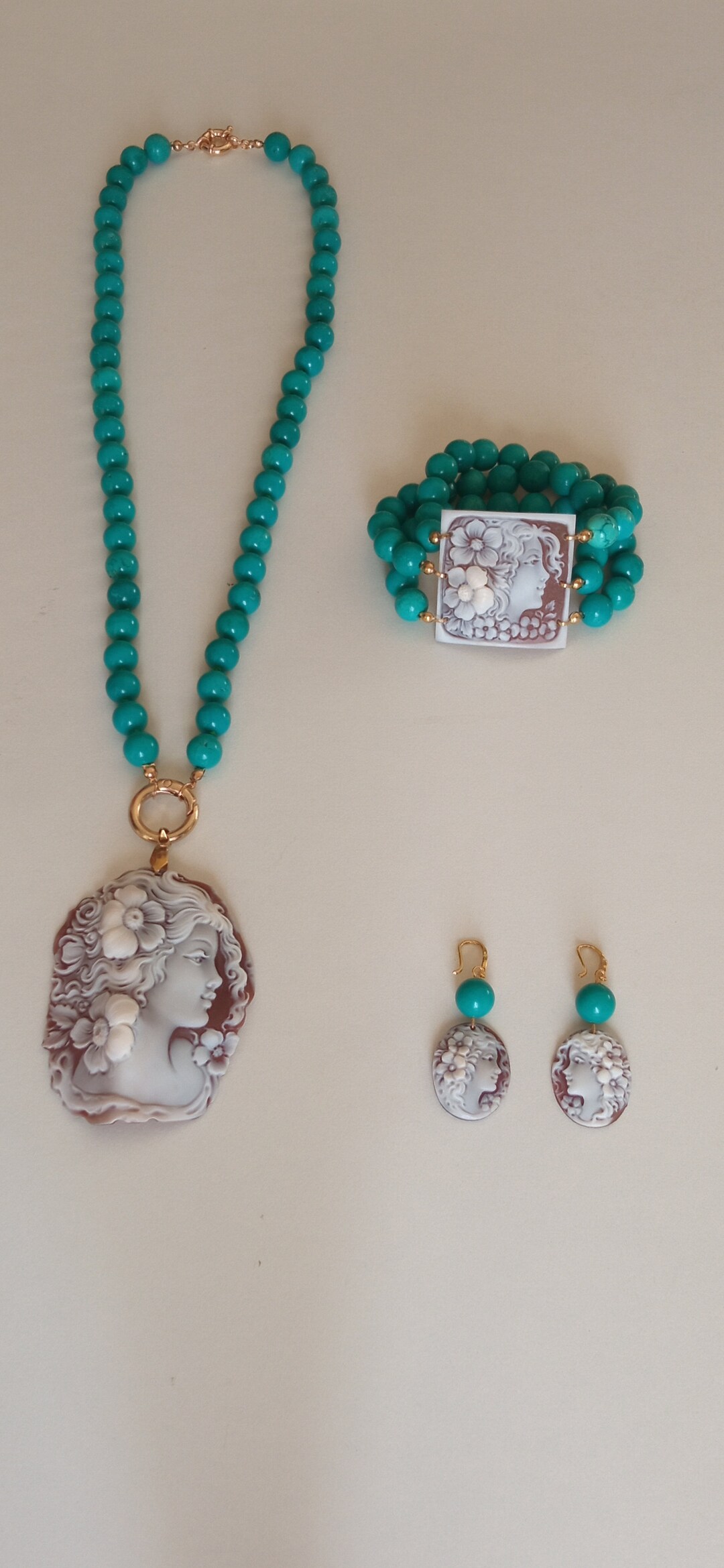 Turquoise Necklace and Cameo Pendant Set Turquoise Bracelet With Cameo ...