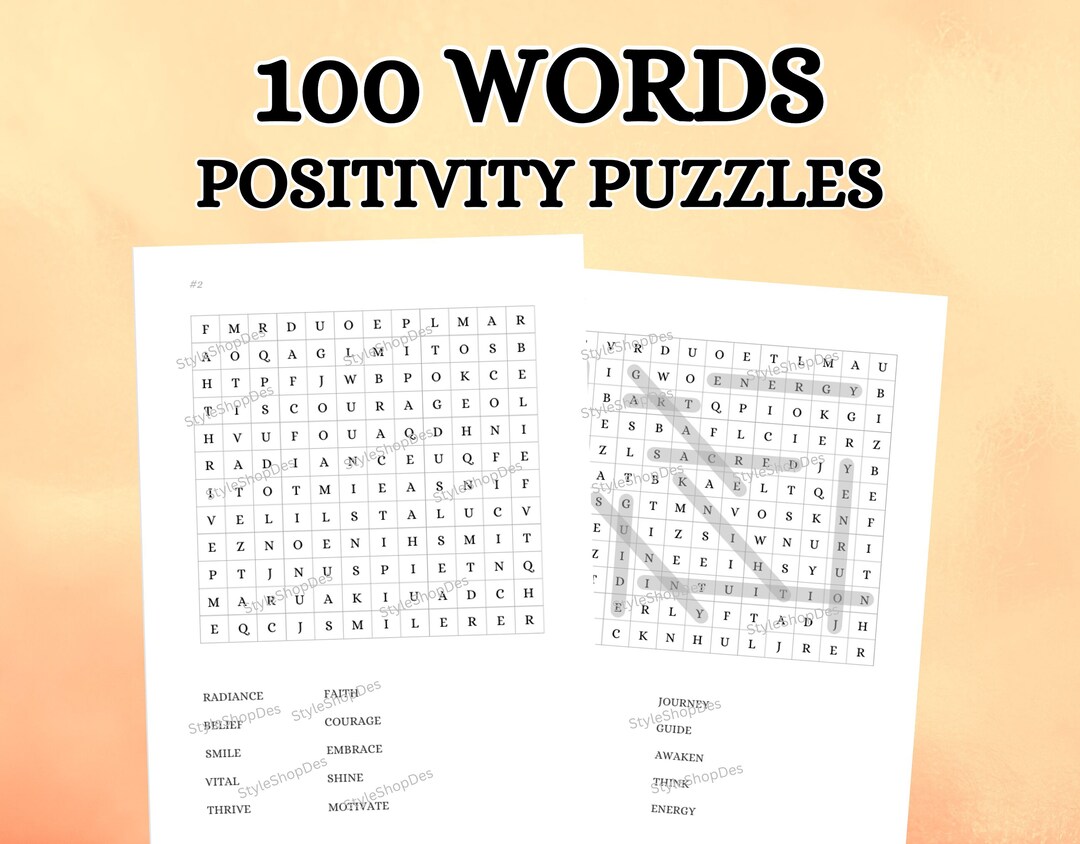 Positivity Word Search Puzzle Book, 100 Words Bundle, Anxiety Relief ...