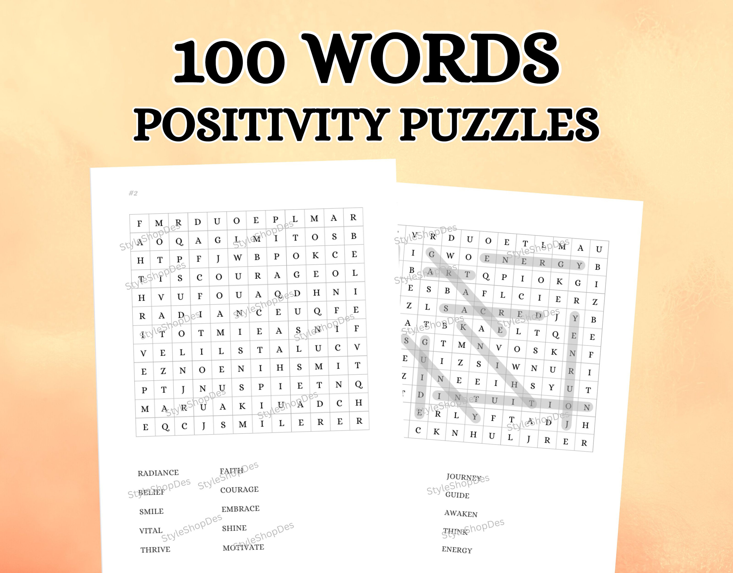 Positivity Word Search Puzzle Book, 100 Words Bundle, Anxiety Relief ...