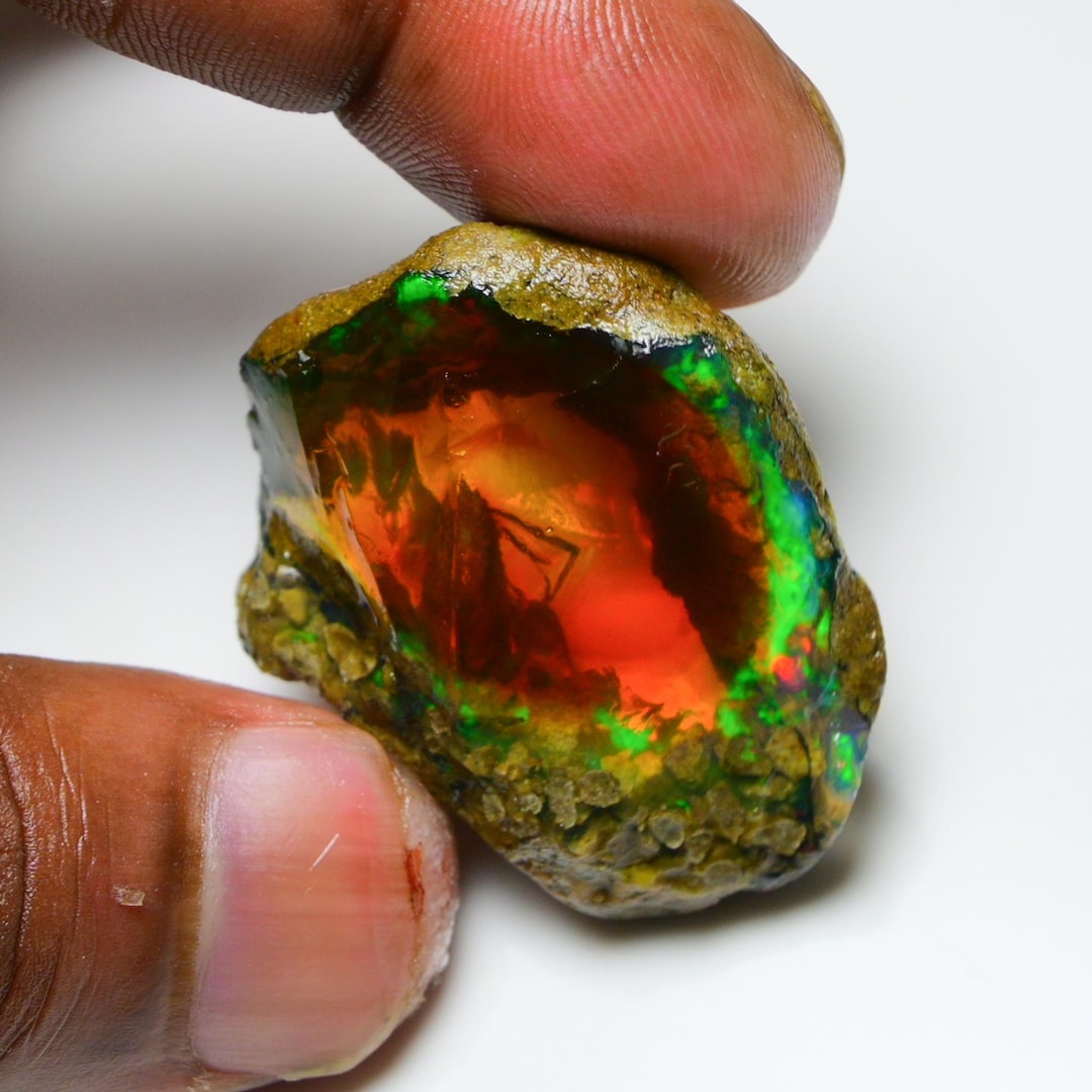 78.00 Cts Natural Multi Fire Ethiopian Opal Rough Size 40 X 33 MM Top ...