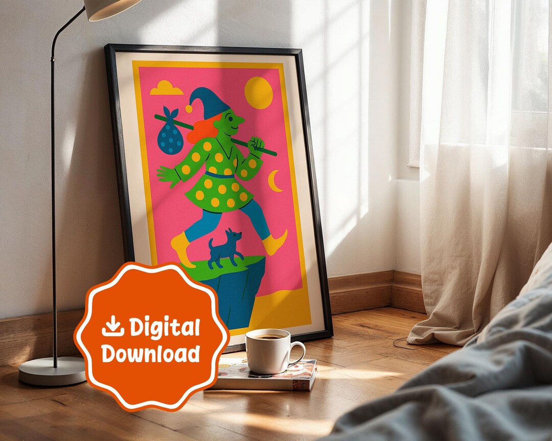 The Fool Tarot Card Digital Art Print – Risograph Wall Art | Colourful ...