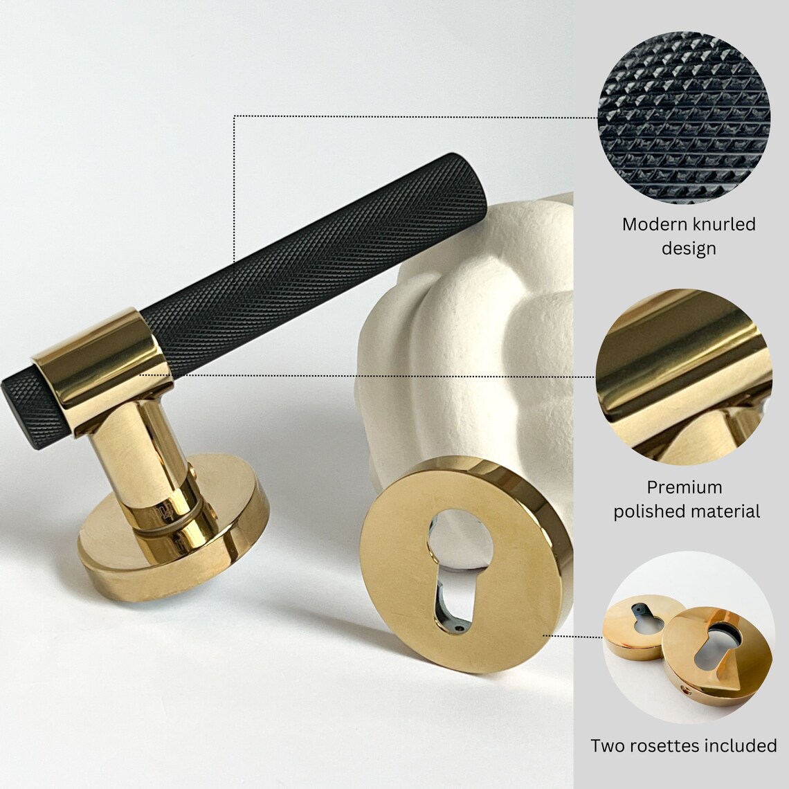 Door Lever Handle Luxury Knurled Gold Pair on Rose Lock Set for Indoor ...