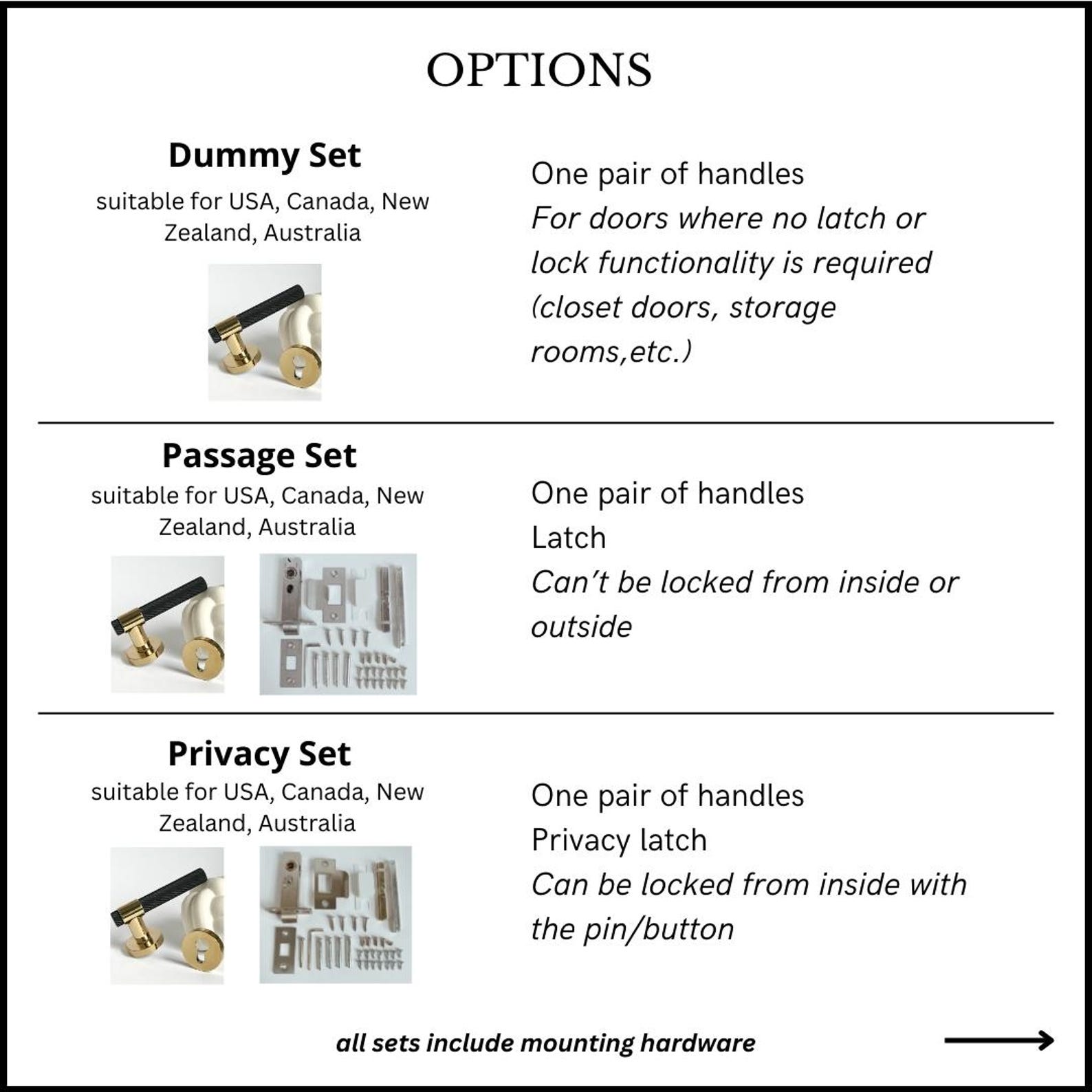 Door Lever Handle - Luxury Knurled Gold Pair on Rose - Lock Set for ...