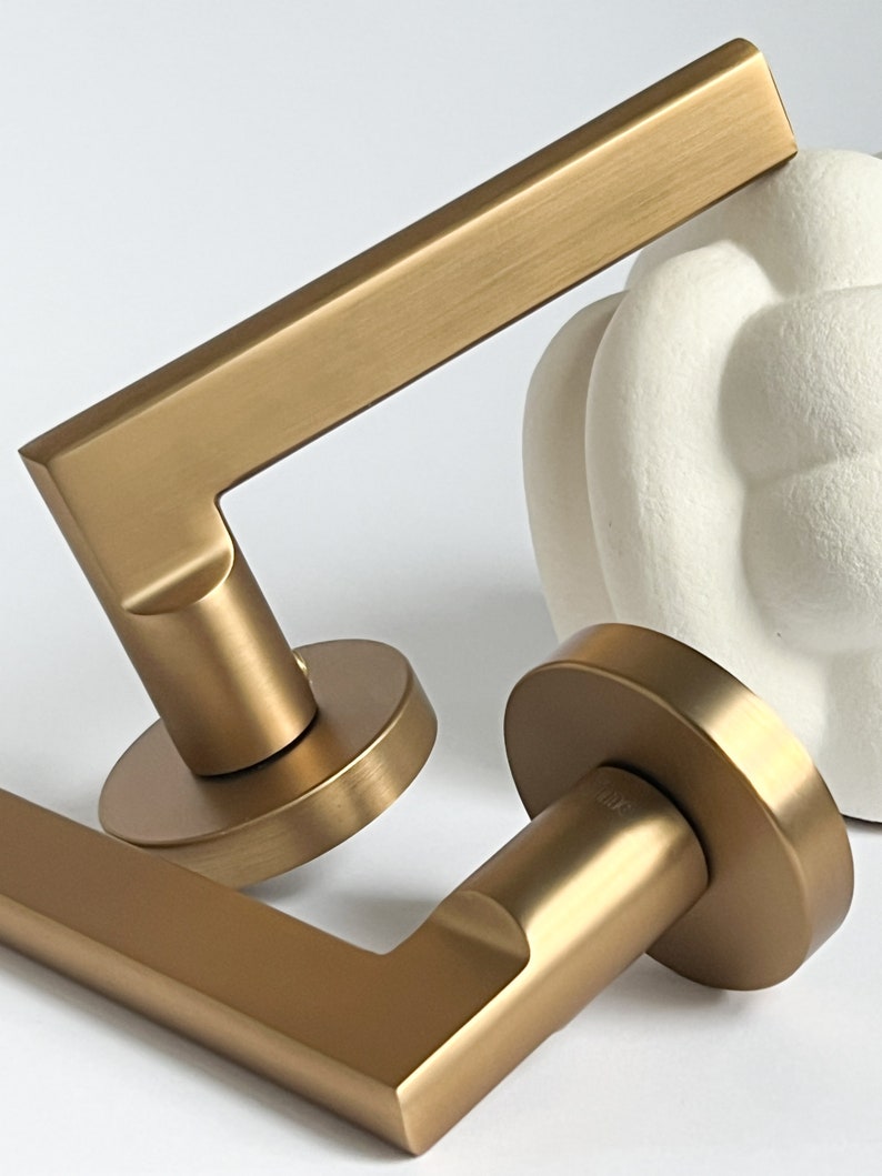 Door Lever Handle Luxury Brushed Gold Door Black Pair on Rose Lock Set ...