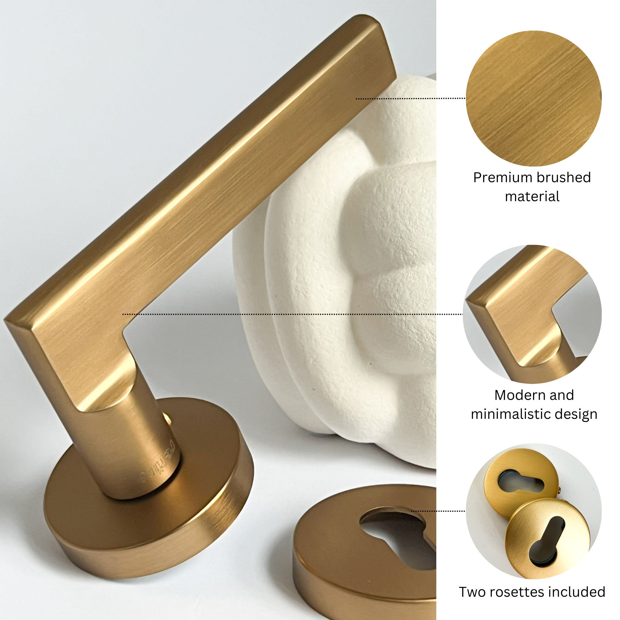 Door Lever Handle Luxury Brushed Gold Door Black Pair on Rose Lock Set ...