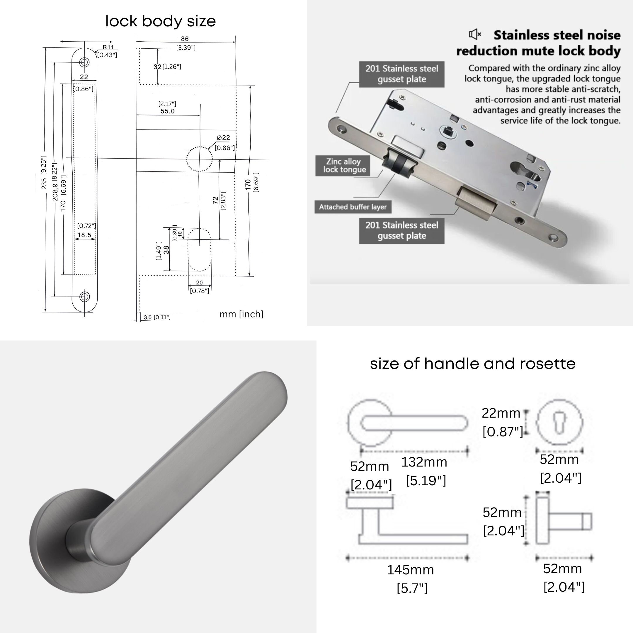 Door Lever Handle Pair on Rose Lock Set for Indoor Interior - Etsy