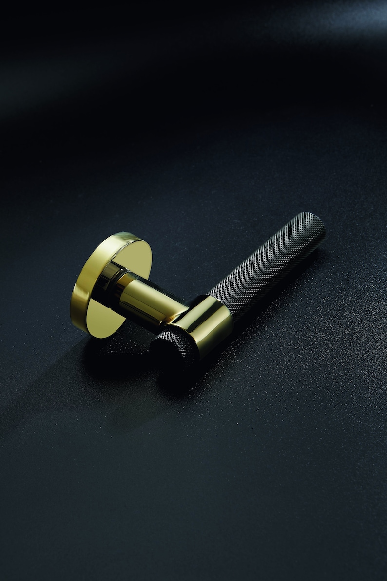 Door Lever Handle - Luxury Knurled Gold Pair on Rose - Lock Set for ...