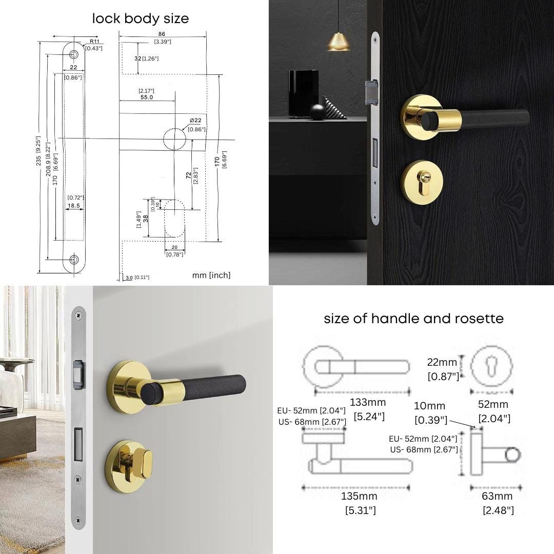 Door Lever Handle Luxury Knurled Gold Pair on Rose Lock Set for Indoor ...