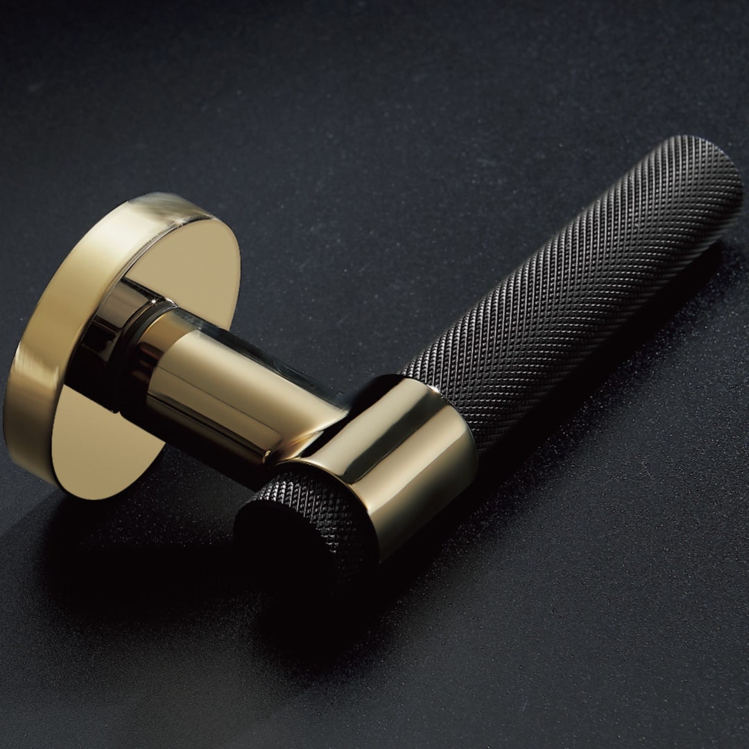 Door Lever Handle - Luxury Knurled Gold Pair on Rose - Lock Set for ...