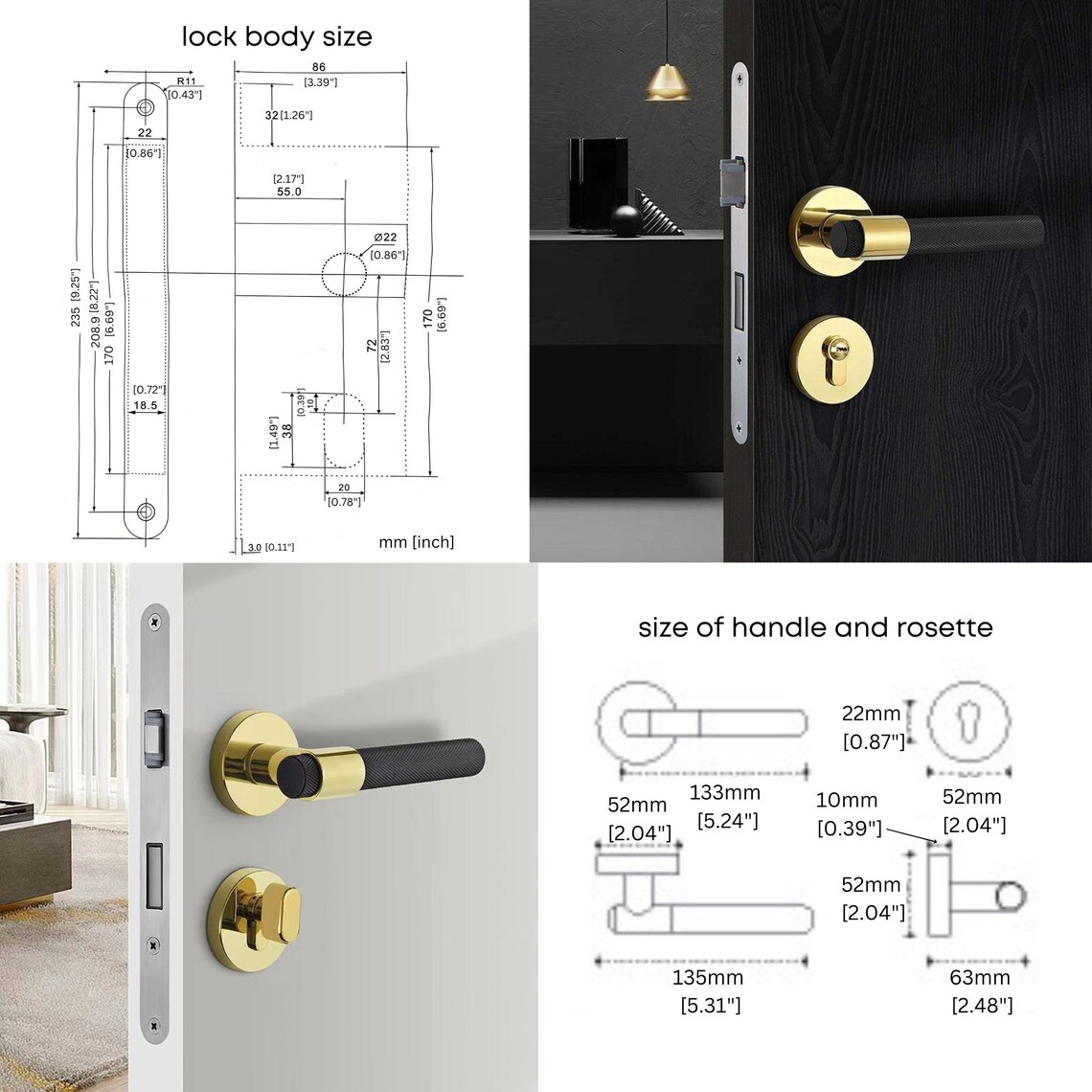 Door Lever Handle Luxury Knurled Gold Pair on Rose Lock Set for Indoor ...