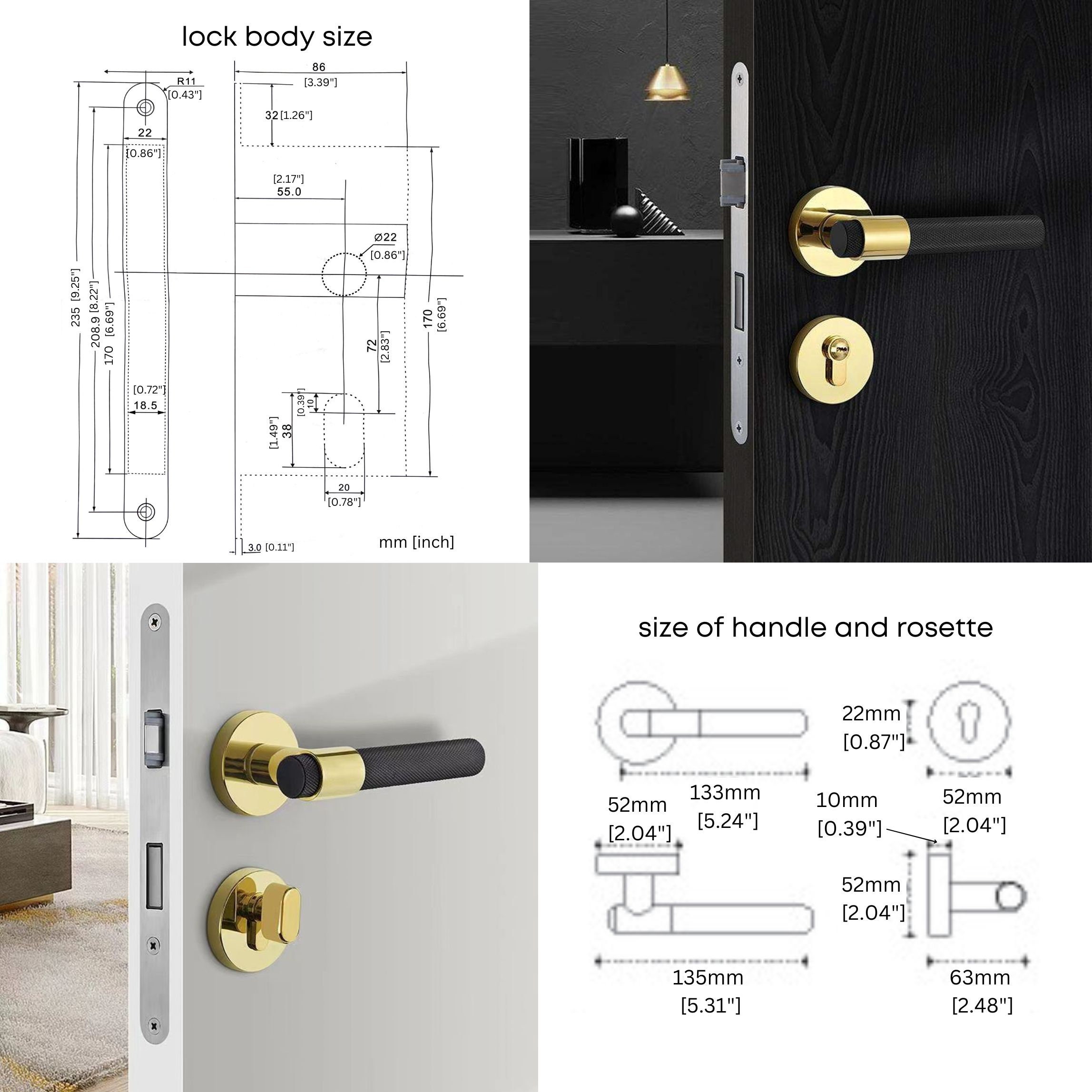 Door Lever Handle Luxury Knurled Gold Pair on Rose Lock Set for Indoor ...