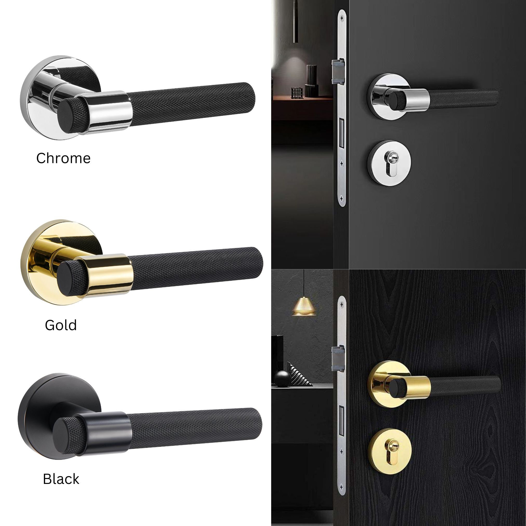 Door Lever Handle Knurled Lever Pair on Rose Lock Set for Indoor ...