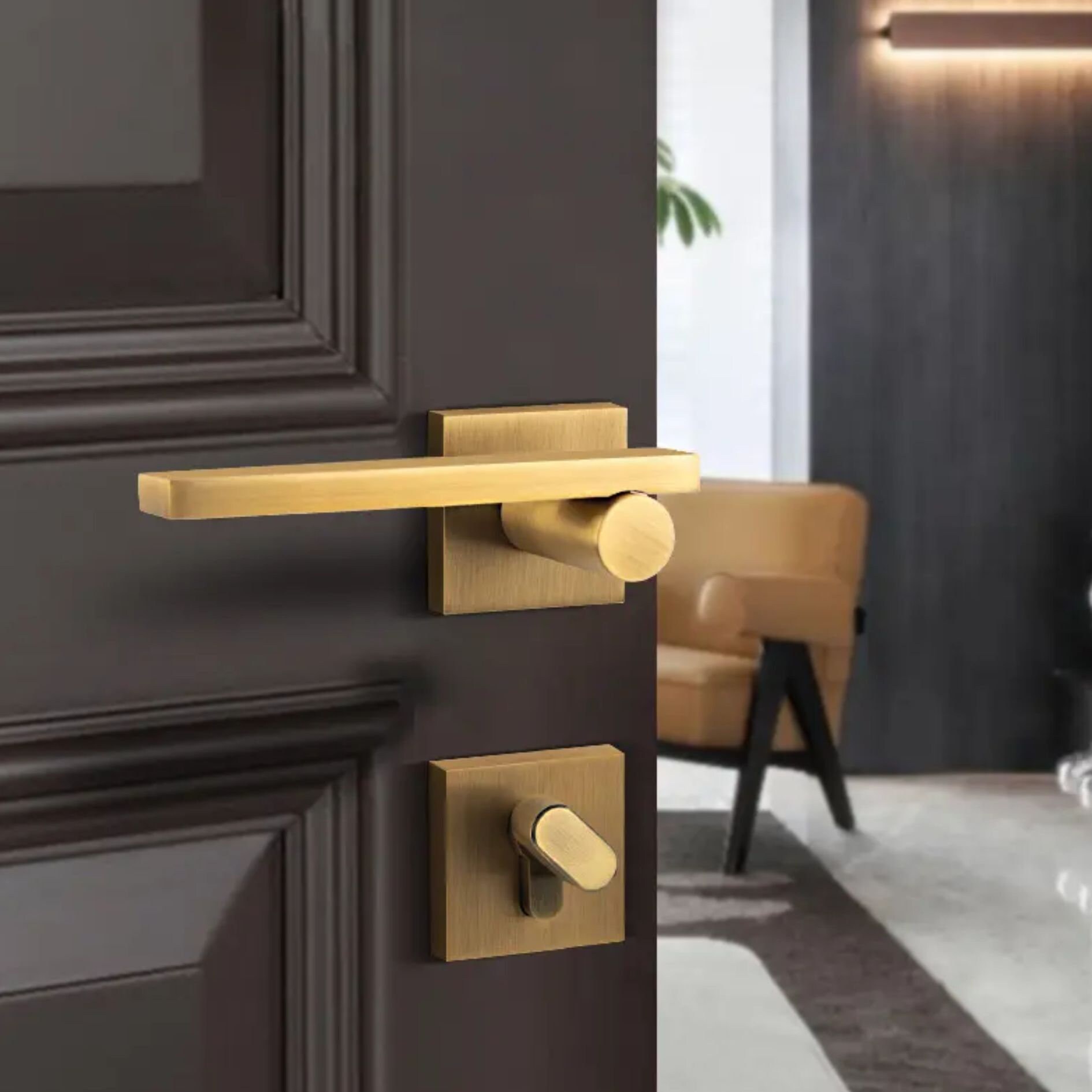 Minimalistic Solid Brass Door Handle Lever - Dummy Passage Privacy Set ...