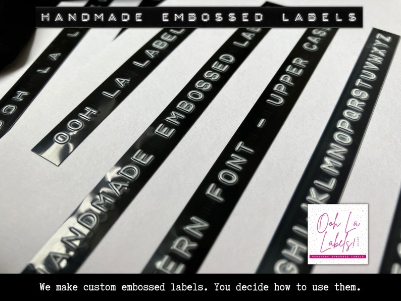 Black Modern Typewriter Style Custom Embossed Labels, Retro Embossed ...
