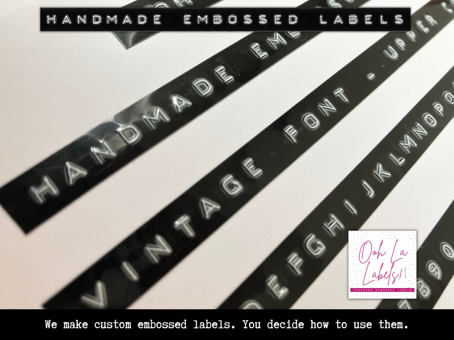 Black Vintage Typewriter Style Custom Embossed Labels, Retro Embossed ...