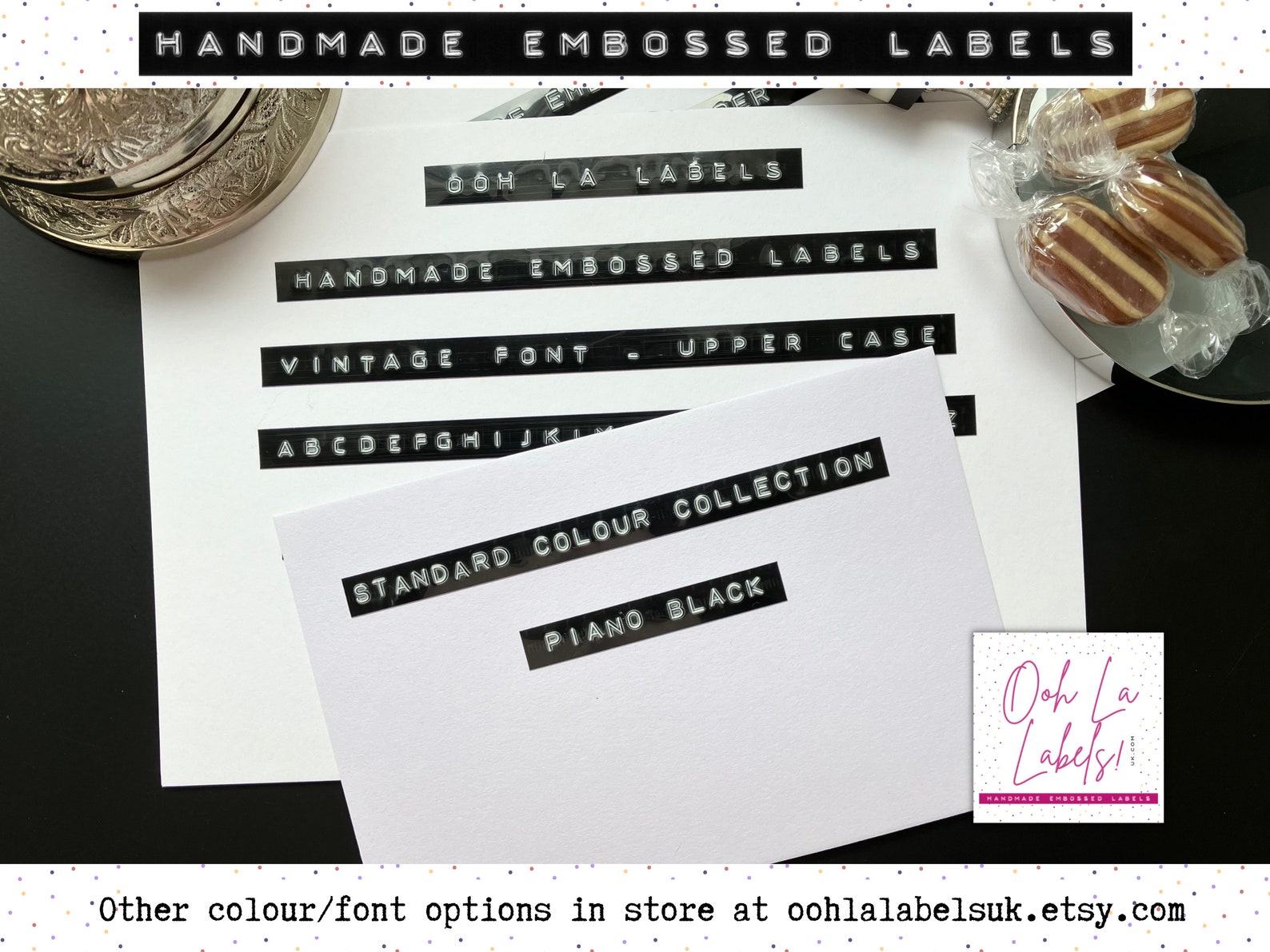 Black Vintage Typewriter Style Custom Embossed Labels, Retro Embossed ...