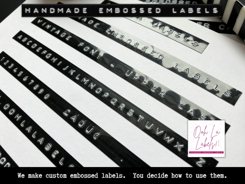 Black Vintage Typewriter Style Custom Embossed Labels, Retro Embossed ...