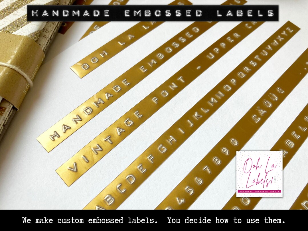 Gold Vintage Typewriter Style Custom Embossed Labels, Retro Embossed ...
